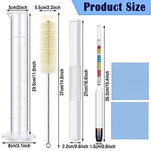 10 Pieces Hydrometer and Test Jar Set, Includes Triple Scale Alcohol Hydrometer 250 ml Plastic Cylinder with Cleaning Brush and Cloth Storage Case Manual for Wine Beer Mead Cider Brewing Supplies