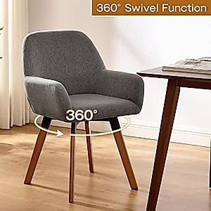 Art Leon Desk Chair No Wheels, Set of 2, Mid Century Modern Swivel Accent Chair, Linen Fabric Upholstered Office Chair Without Wheels, Solid Wood Legs, Gray