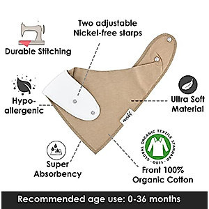 Meerdif 100% Organic Cotton Neutral Solid 10-Pack Baby Drool Bandana Bibs for Boys and Girls, Unisex Plain Colors for Teething and Drooling.