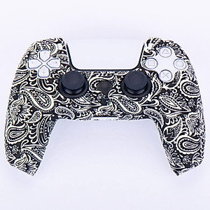 YoRHa Water Transfer Printing Silicone Thickened Cover Skin Case for PS5 Controller x 1(Leaves Red) with Thumb Grips x 10