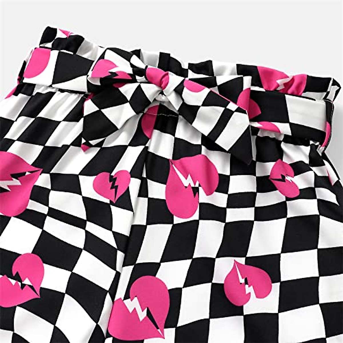 L.O.L. Surprise! Kid Girl 2pcs Mother's Day Character Print Sleeveless Tee and Plaid Belted Shorts Set Pink 11-12 Years