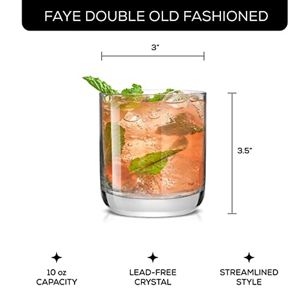 JoyJolt Faye Crystal Whiskey Glasses. Lowball Glasses Set of 6, 10oz Short Glass Tumbler - Double Old Fashioned Rocks Glass for Scotch or Bourbon Dishwasher Safe Glassware.