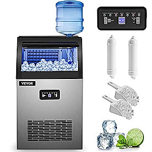 VEVOR Commercial Ice Maker Machine, 120 LBS/24H Stainless Steel Under Counter Ice Machine with 24 LBS Storage for Home Office Restaurant Bar etc,2 Water Inlet Modes, Water Filter, Scoops, Drain Pipe