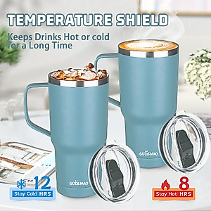 20 oz Insulated Coffee Mug with Ceramic Coating, Stainless Steel Travel Mug Tumbler with Handle Lid and Straw, Double Wall Leak-Proof Thermos Coffee Travel Mug Keeps Drink Hot and Cold (Lake Green)