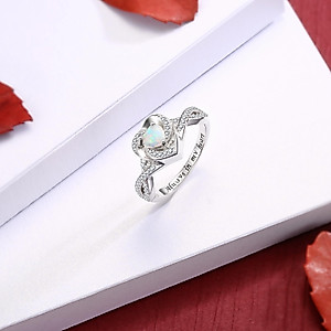 Heart Cremation Ring for Ashes - 925 Sterling Silver Opal Urn Keepake Rings Memorial Jewelry for Women (White, 9)