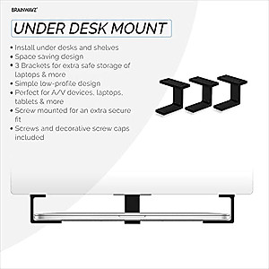 BRAINWAVZ Under Desk Laptop Mount Holder, Adhesive & Screw in, Devices Upto 1.9" Thick for Laptops MacBook Routers Surface iPads Tablets & More (Black)