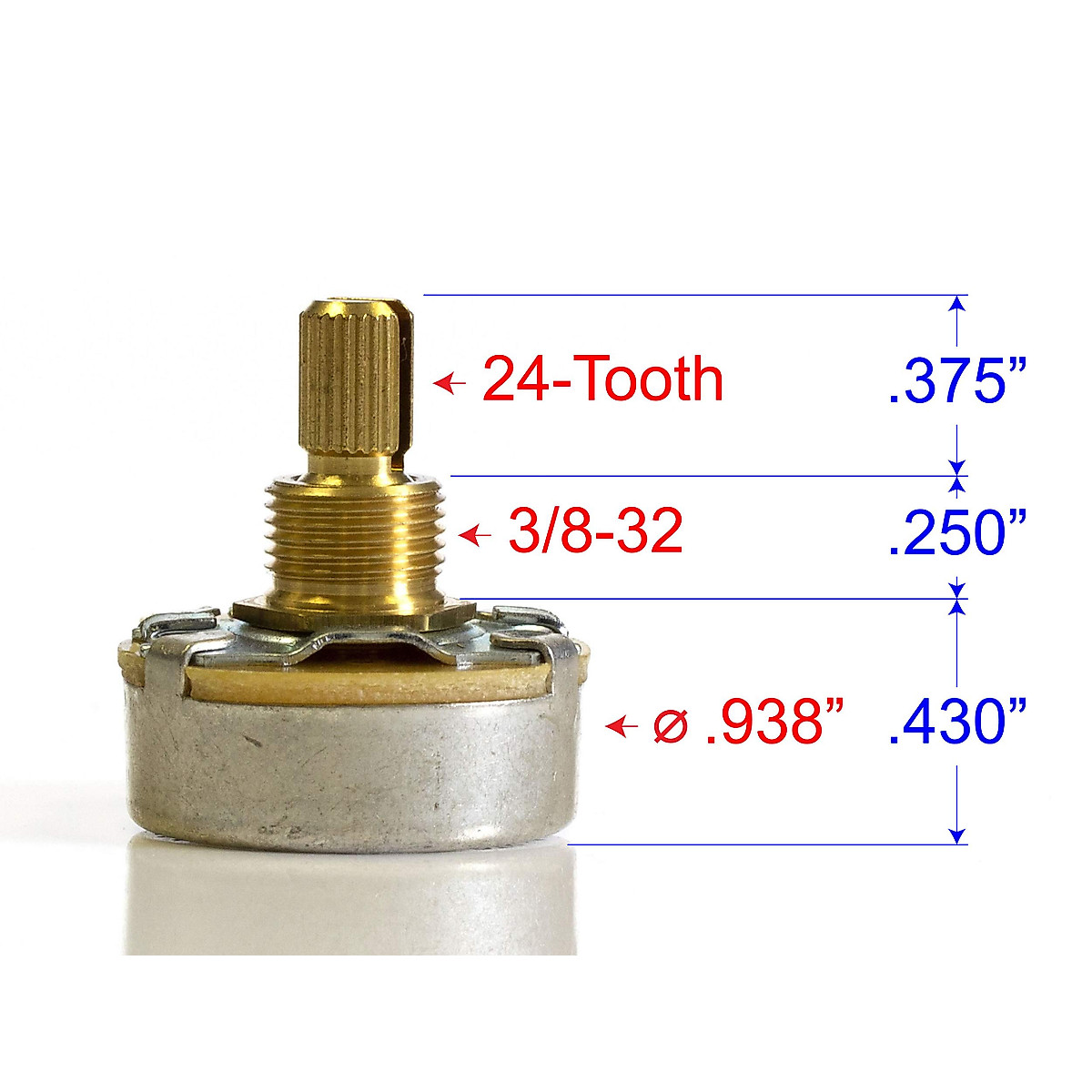 CTS Pot, 500k Audio, Split-Shaft (4 Pack)