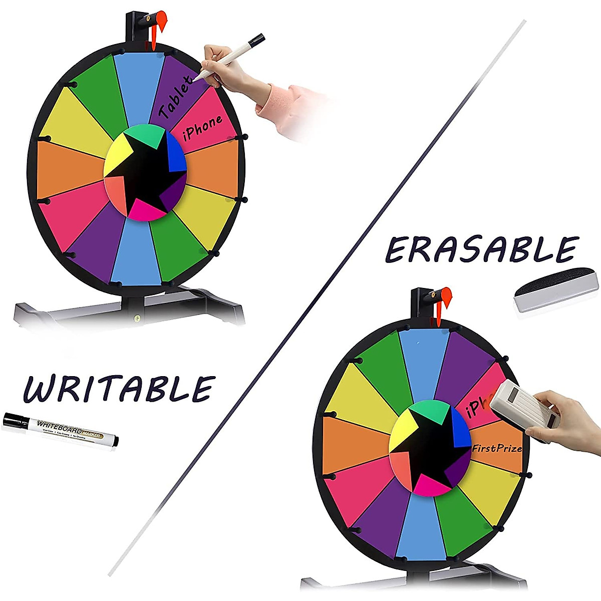 Hooomyai 15 Inch Tabletop Spinning Wheel with 12 Slots Durable Base Stand Spin Wheel for Prizes Dry Erase Prize Wheel with Dry Erase Markers and Eraser for Carnival Trade Show Party