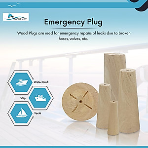 MARINE CITY Boat Emergency Durable Tapered Soft Conical Thru-Hull Wood Simple Design 7 Different Sizes Plugs Kit Drain Stopper Easy Use for Boats – Yachts – Marines – Ships (Pack of 10)