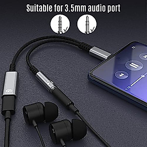 TOPUONE USB C to 3.5mm Headphone and Charger Adapter, 2 in 1 Type C to Aux Audio Jack with PD Fast Aux Adapter Compatible with Pixel 3 4 5 XL, Galaxy S20 S21 S22 S23 Ultra,Note 20 10, Ipad Pro