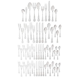 Wallace Queen 65-Piece 18/10 Stainless Steel Flatware Set, Silver, Service for 12 -