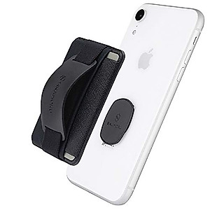 Sinjimoru Detachable Cell Phone Wallet, Wireless Charging Compatible Mobile Phone Grip Stand as iPhone Credit Card Holder for Back of Phone. Sinji Mount B-Grip Black