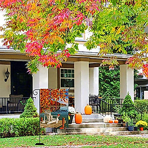 Selmad Home Decorative Fall Double Sided Garden Flag Welcome Quote, Thanksgiving Lake House Yard Flag, Autumn Maple Leaf Garden Yard Decorations, Rustic Holiday Seasonal Outdoor Flag 12 x 18 Vintage