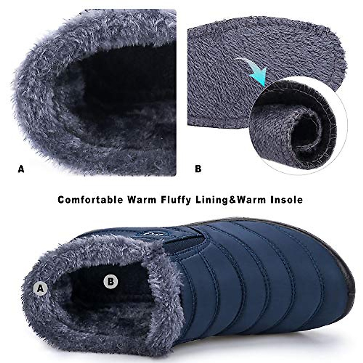 HARENCE Snow Boots for Women Winter Boot with Comfortable Warm Fur Lined Ankle Booties Outdoor Slip On Waterproof Short Boots