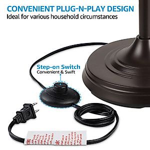 LEONLITE Farmhouse Floor Lamp for Living Room, Industrial Tree Standing Lamp with 3 Amber Glass Shades & Incandescent Bulbs, Rustic Vintage Tall Pole Light with Metal Base for Bedroom Office Study