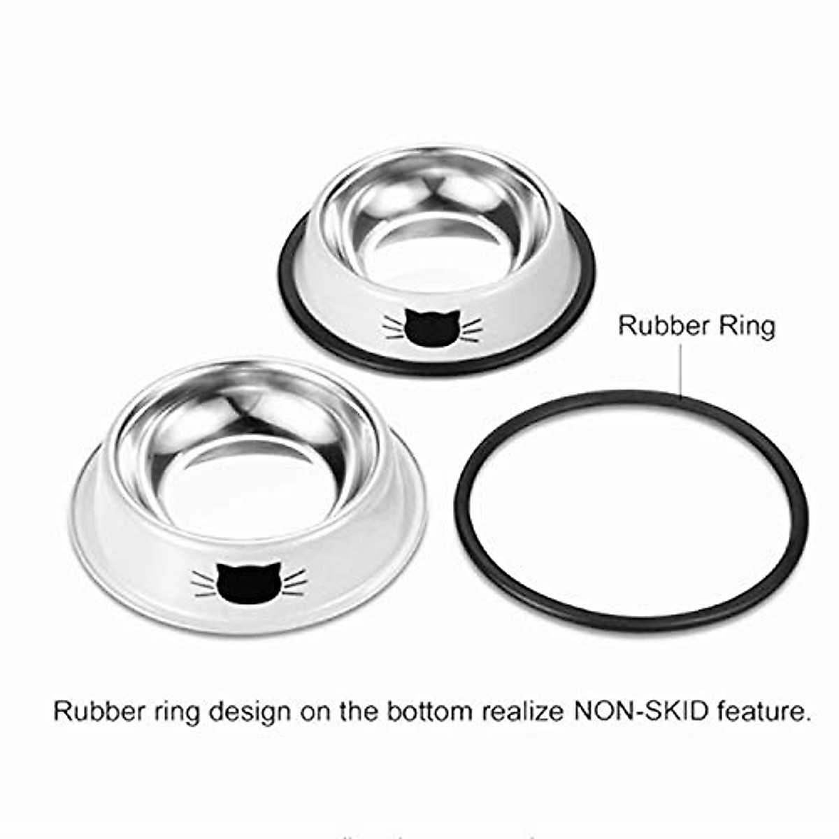 Legendog Cat Bowl Pet Bowl Stainless Steel Cat Food Water Bowl with Non-Slip Rubber Base Small Pet Bowl Cat Feeding Bowls Set of 3 (Multicolor)