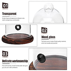 YARDWE Smoking Cloche Dome with Wooden Base Glass Cocktail Infuser Lid Elegant Dessert Stand Cake Display Stand Food Cover 19x10cm
