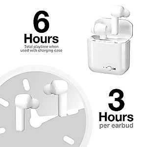 DPI iLive Truly Wire-Free Bluetooth Earbuds, Sweatproof Design, Charging Case, Includes 3 Set of Ear Tips, White (IAEBT300W)