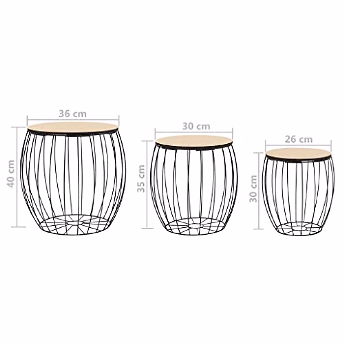 SLGSDMJ Vintage Coffee Table Set 3 Pieces Round Tabletop Furniture Side End Table with Metal Legs for Living Room, Bedroom, Office Poplar Plywood Iron