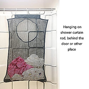 Sainal Mesh Storage Bag Laundry Hamper, Foldable Hanging Clothes Storage Pocket, Portable Space Saver (Black)