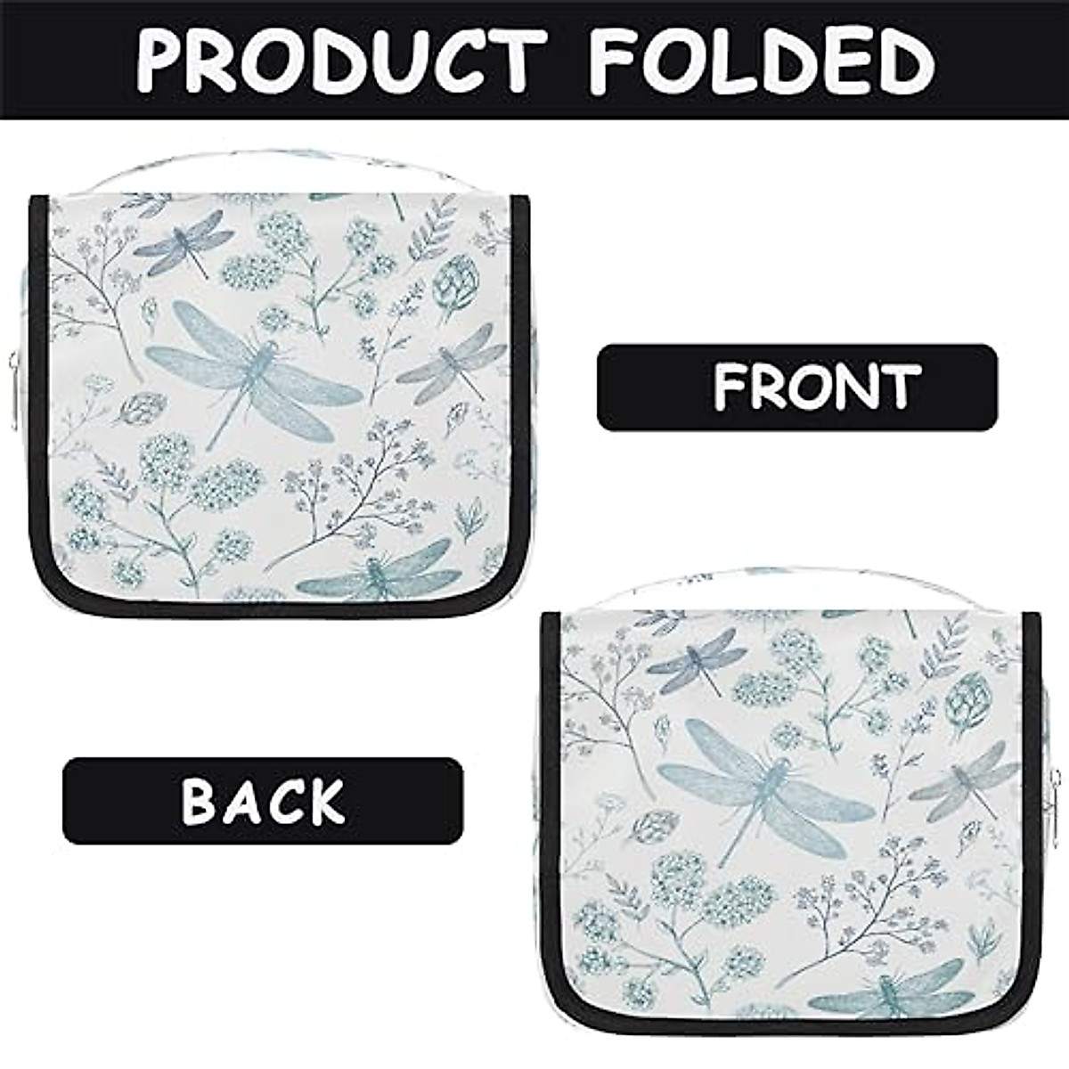 Dragonflies Insects Plants Travel Toiletry Bag Cosmetic Makeup Bag for Women Men Hanging Hook Wash Toiletries Portable Toiletry Bags Organizer