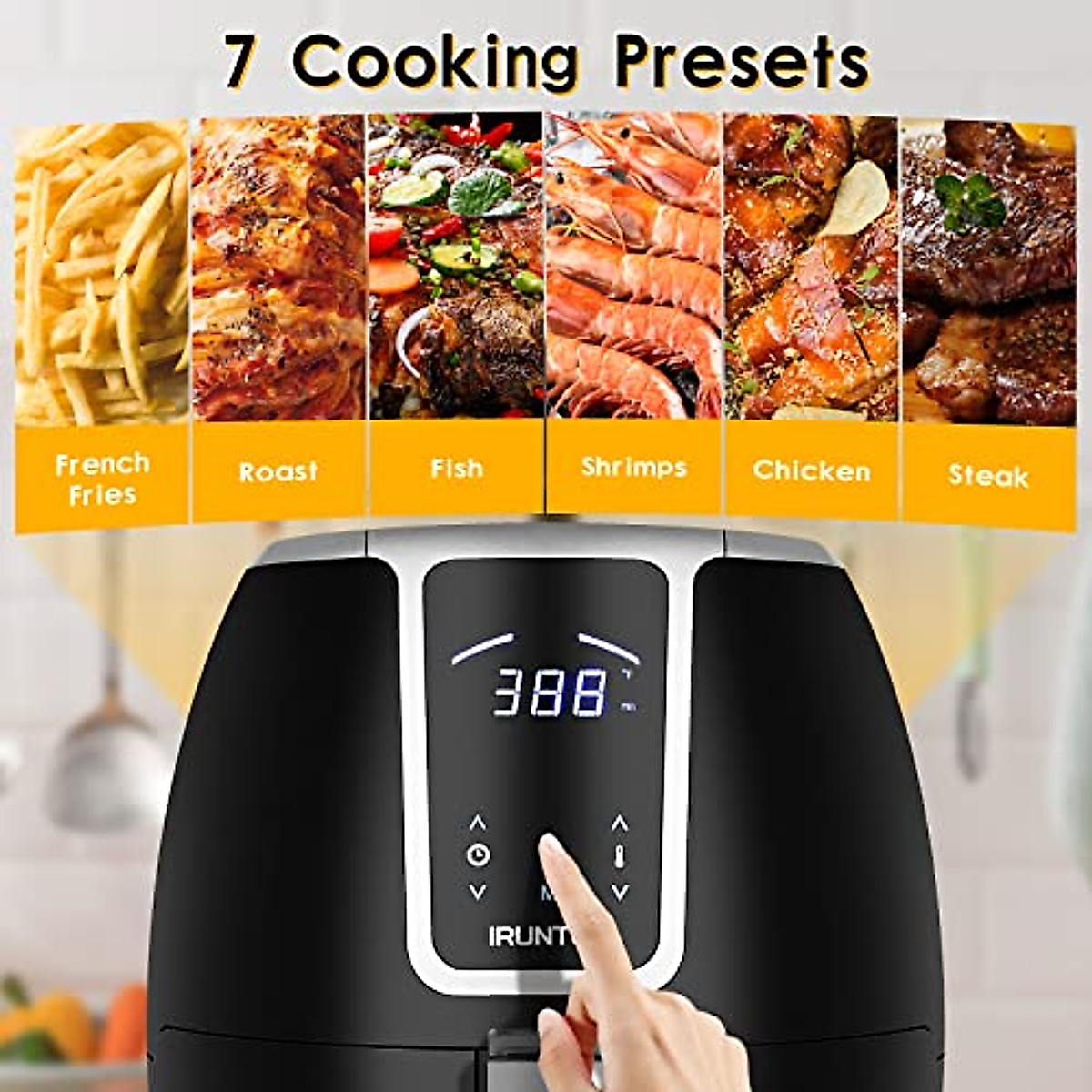 iRUNTEK Small 7-in-1 Air Fryer, 1400W 4 Quart Air Fryer for Healthy Cooking, Using Friendly, LED Display, Separate Non-stick Basket, Black