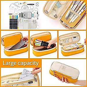 EASTHILL 2PC Big Capacity Pencil Case Pouch Large Pencil Bag for College School Teen Girls Boys Light blue + Khaki
