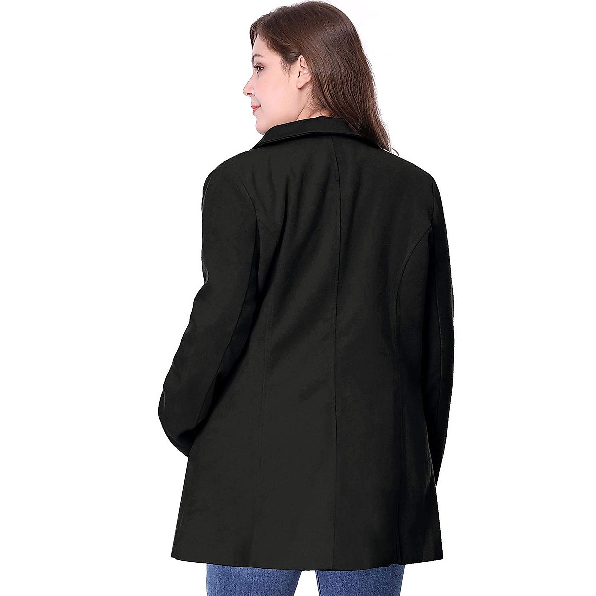 Agnes Orinda Women's Plus Size Notched Lapel Double Breasted Coats 2X Black