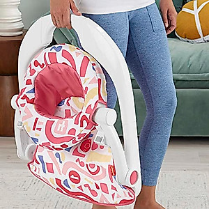 Fisher-Price Portable Baby Chair, Deluxe Sit-Me-Up Seat with Kick & Play Piano Learning-Toy for Babies and Toddlers, Pink