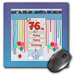 3dRose Image of 76th Birthday Tag, Cupcake, Candle, Balloons, Gift,... - Mouse Pads (mp_360011_1)