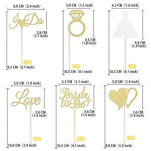 Gexolenu 24 Pcs Bride To Be Cupcake Toppers Gold Glitter Double-Sided I Do Love Heart Diamond Ring Cupcake Picks Decorations For Bridal Shower Wedding Engagement Party Supplies