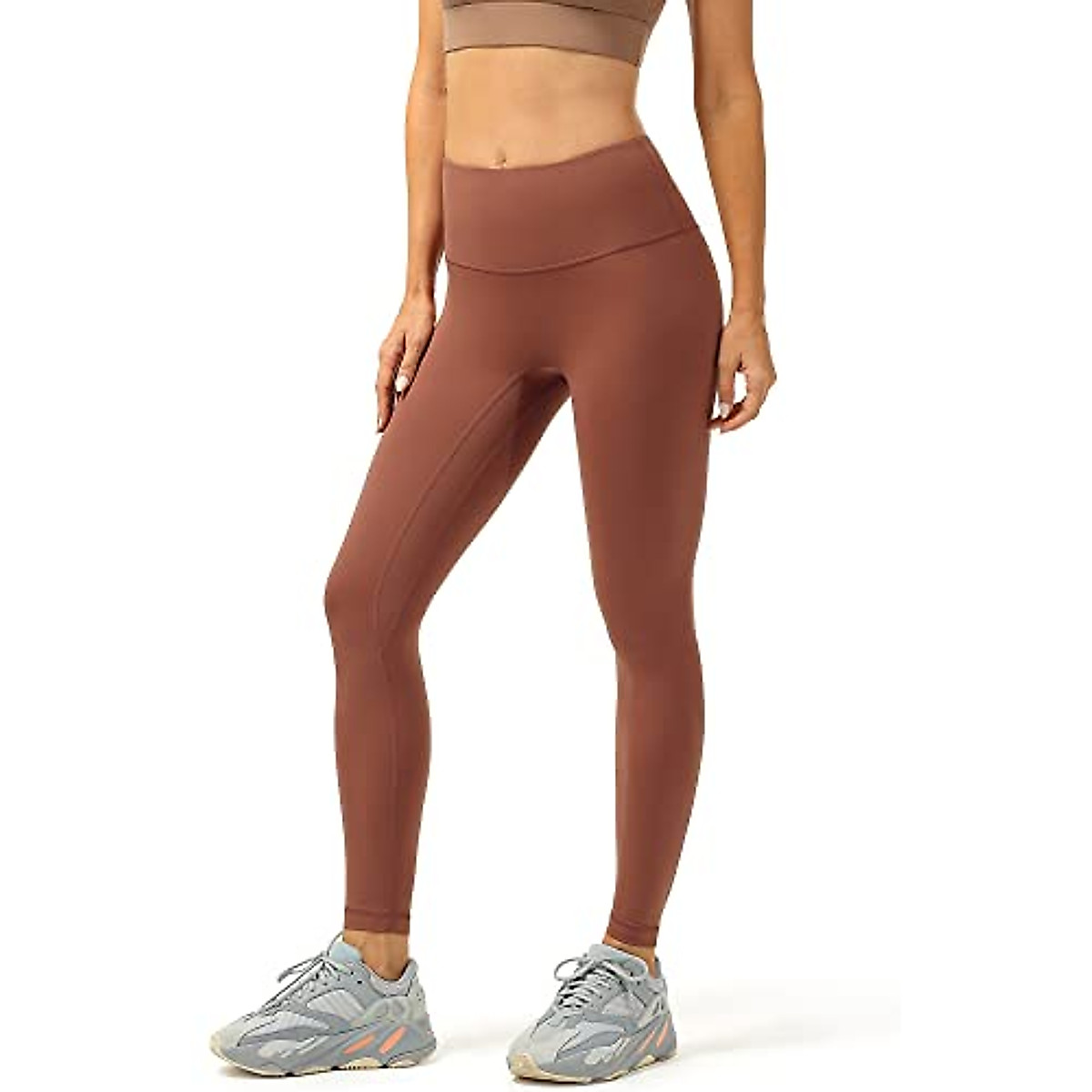 icyzone Legging for Women, No Front Seam, Buttery Soft, 7/8 High Waisted Squat Proof Yoga Pants for Workout (Copper Brown, Medium)
