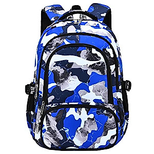 Yvechus Camo Backpack for Kids, Lightweight Camo Backpack Elementary Middle School Backpack Water Repellent Bookbag (Camo Blue)