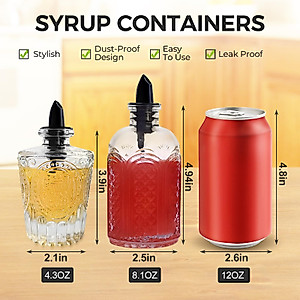 Kitchen Queen Syrup Bottles Set of 2 - Glass Dispensers with Leak-Proof Lids and Pour Spout - Perfect for Coffee Syrups, Honey, Condiments, and Olive Oil