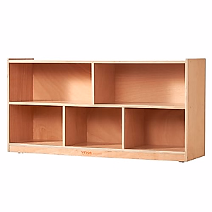 VEVOR 5-Compartment Montessori Bookshelf, Kids Toy Shelf Cubby Storage Shelf 2-Shelf, Classroom Cubbies, Classroom Furniture for Home, Daycare and Preschool, Natural