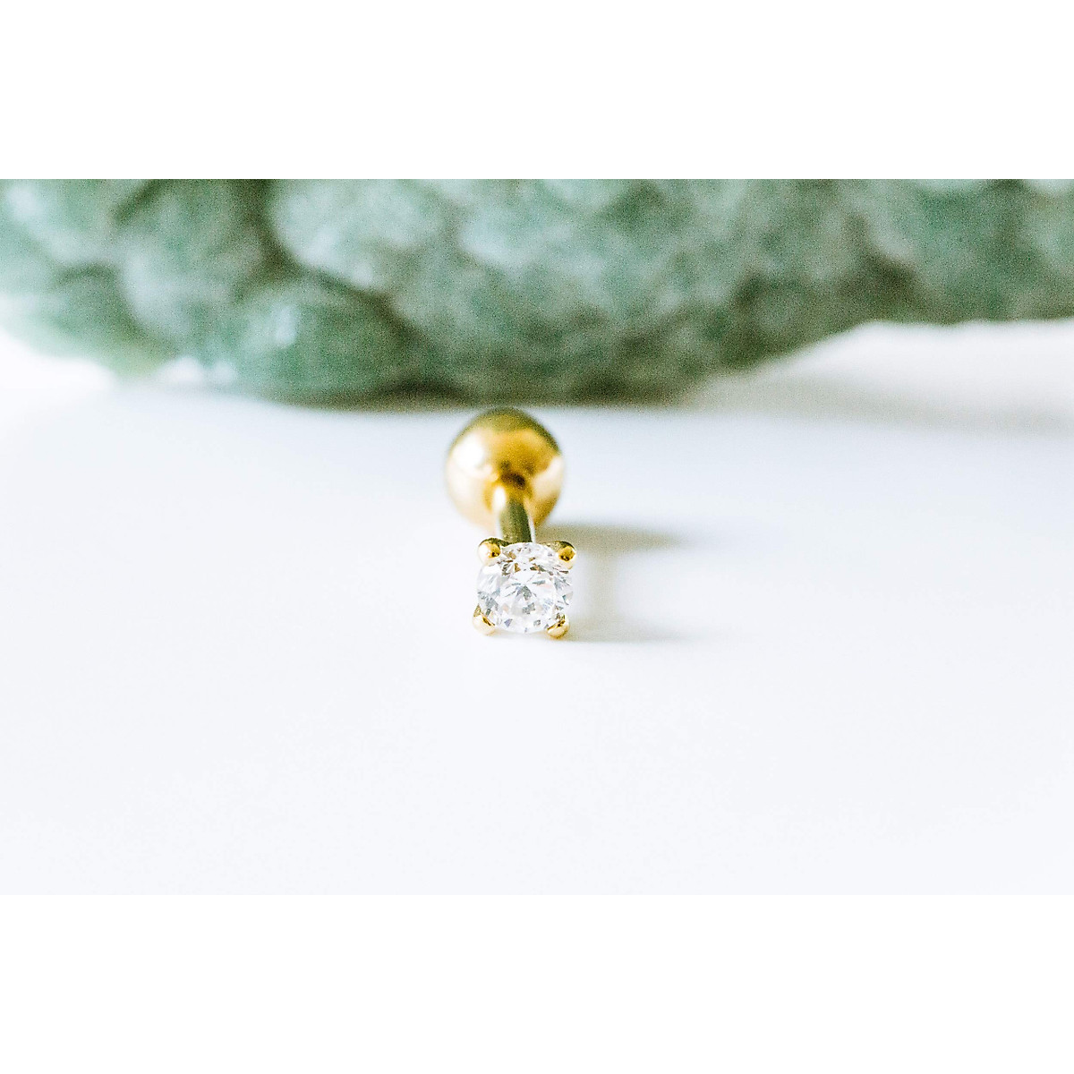 ONDAISY 14k Gold Plated Simulated Diamond 3mm Cz Round Circle Ball Ear Barbell Ball Stud Earring Piercing