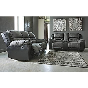 Signature Design by Ashley Earhart Faux Leather Manual Double Reclining Loveseat with Storage Console, Gray & Black
