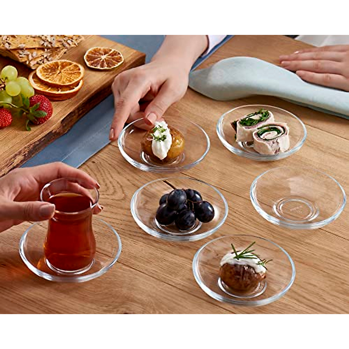 Pasabahce Premium Clear Glass Plate Saucers Set of 6, Safe in Microwave, Great for Servicing Cookies, Snacks, Fruits, Coffee, and Tea Cups, Housewarming Idea