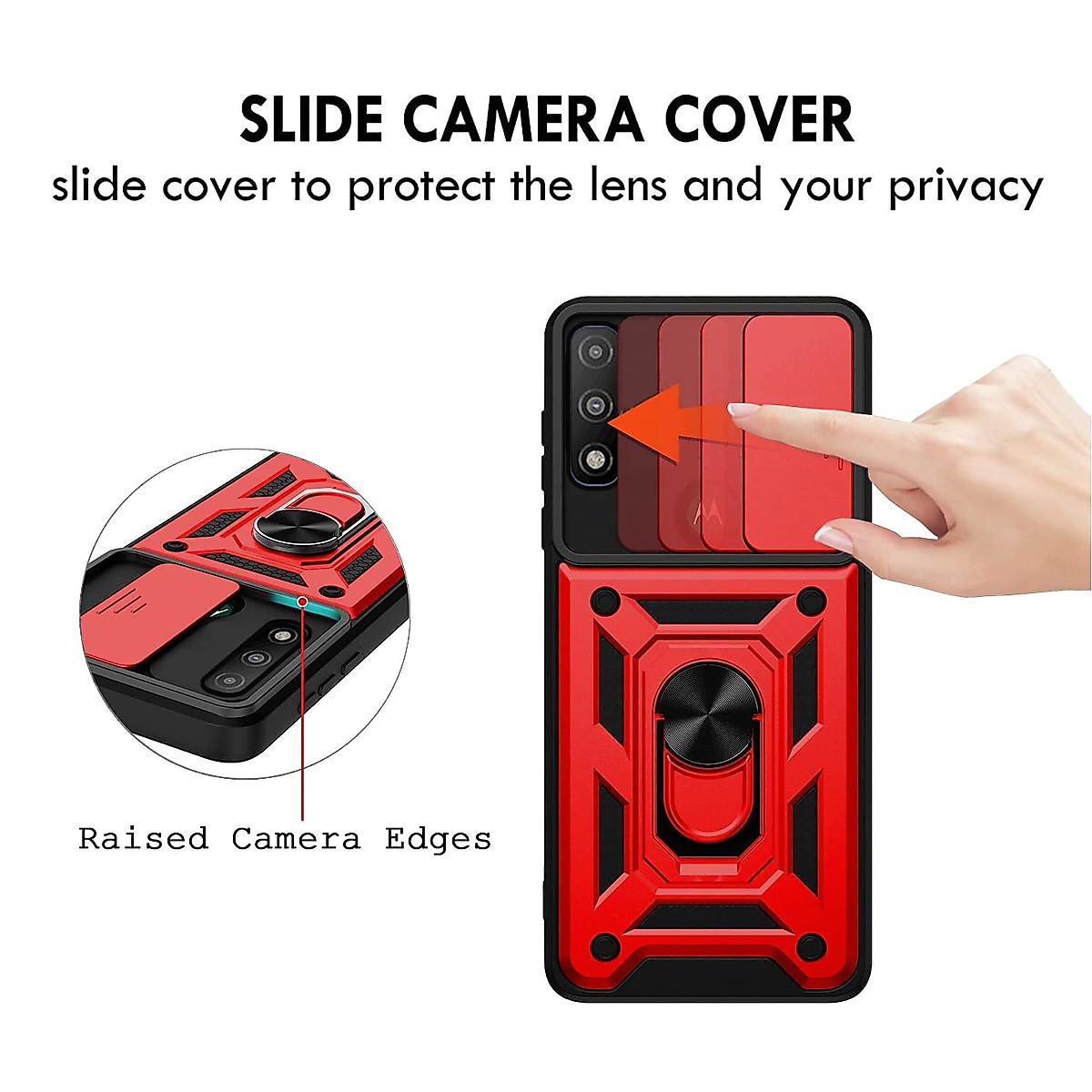 JCUEGRNY Compatible with Oneplus Nord N20 5G Case,[2 Pack] HD Screen Protector,Built Slide Camera Protection Cover & Ring Kickstand,Hybrid Heavy Duty Shockproof Phone Case for 1+ Nord N20 5G Red