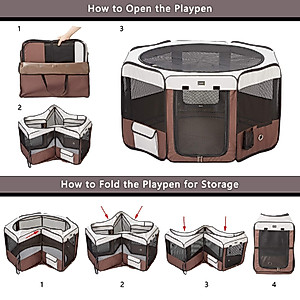 DONORO Dog Playpen 29" Portable Pet Play Pens for Small Dog/Cat/Rabbit/Chicks, Foldable Exercise Kennel Tent Crate Indoor/Outdoor Travel Camping, Removable Top/Bottom (Brown, Small (29"x29"x15"), 8)