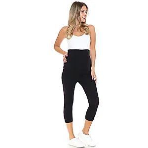 Leggings Depot Women's Maternity Leggings Over The Belly Pregnancy Casual Yoga Tights (Capri, Black, 2X)