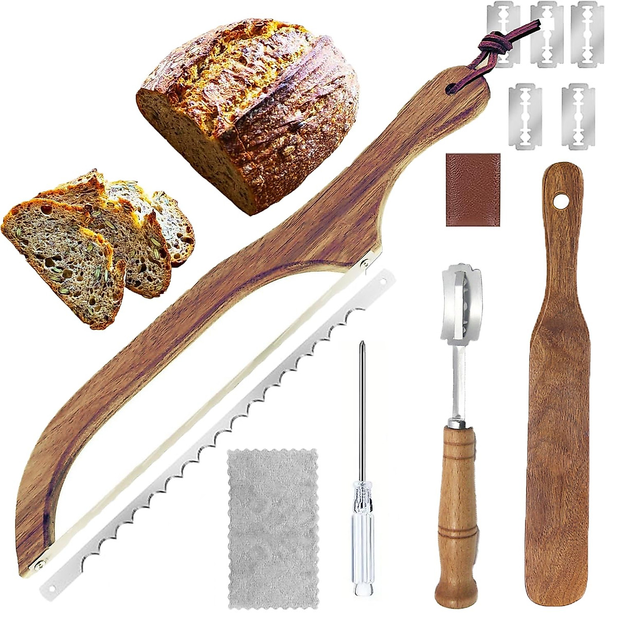 XDDMIAO Bread Knife for Homemade Bread, Sourdough Bread Knife, Bread Saw, Wooden Serrated Bread Slicer, Suitable for Bagels, Baguettes and More, Kitchen Gift Bread Knives.