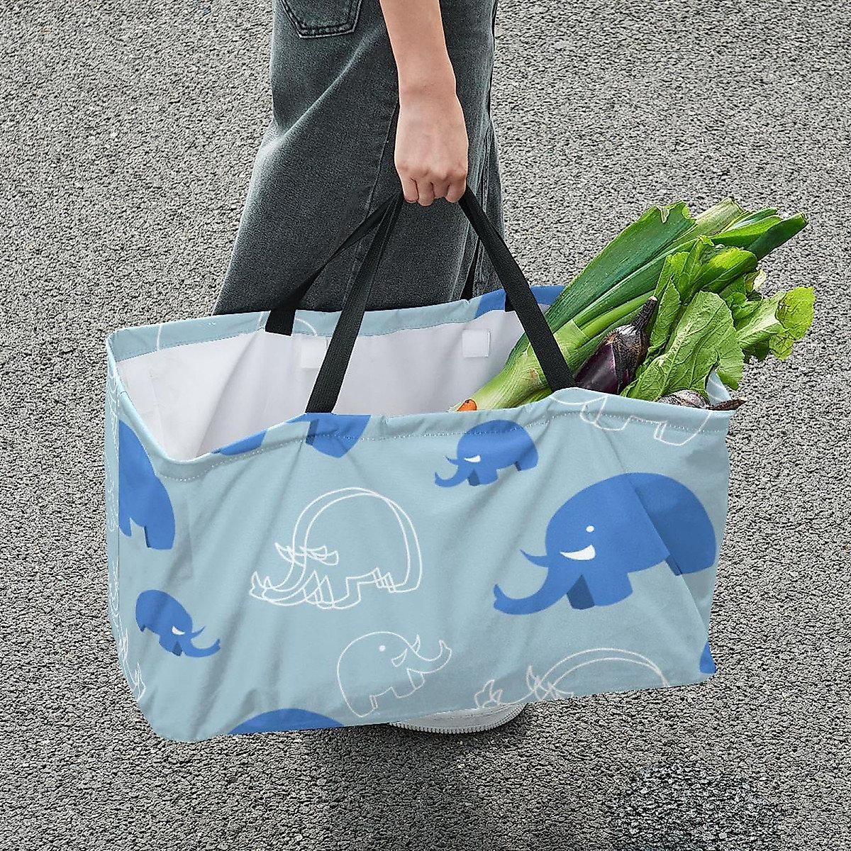 Cartoon Elephant Full Print Large Capacity Laundry Organizer Tote Bag - Reusable and Foldable Oxford Cloth Shopping Bags