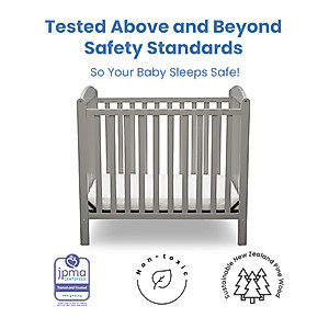 Delta Children Emery Mini Convertible Baby Crib with 2.75-inch Mattress, Grey