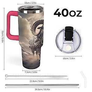 Aries 40 Oz Car Cup Stainless Steel Travel Mug Leak-Proof Insulated Tumbler with Handle Light Rose Red-style
