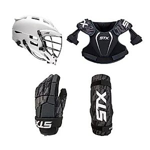 STX Stallion 75 4-Piece Lacrosse Starter Set with Cascade CS-R or STX Rival Jr Helmet (No Stick)