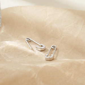Safety Pin Earrings 925 Sterling Silver Small Heart Safety Pin Earrings for Women Paperclip Earrings Tiny Safety Pin Earrings
