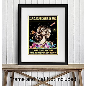 Inspirational Quote Wall Art Decor - They Whispered to Her You Cannot Withstand The Storm She Whispered Back I Am The Storm - Positive Motivational Encouragement Gifts for Women - Boho Dragonfly Print