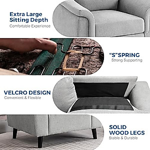 ELUCHANG Oversized Accent Chair, Linen Fabric Mid Century Modern Chair with Solid Wood Frame & Soft Cushion, Comfy Upholstered Armchair Reading Chairs for Living Room, Small Spaces, Light Gray, 2PCS