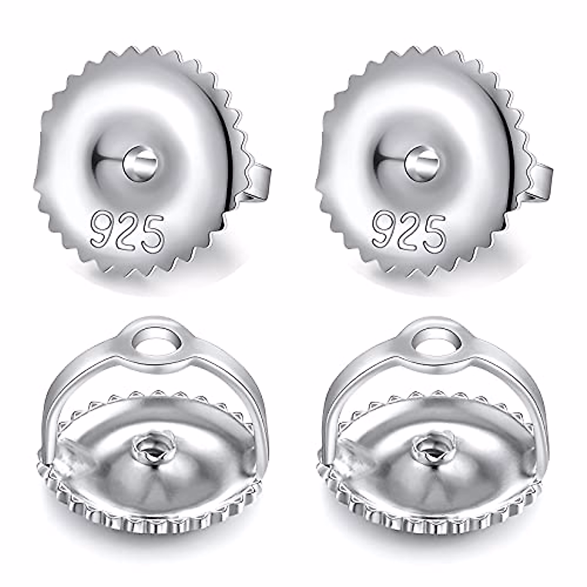 2 Pairs 18k Gold Plated Earring Screw Backs Replacement Sterling Silver Screw On Earring Backs for Diamond Studs, Hypoallergenic Secure Locking Earring Backs for Kid White Gold 6mm